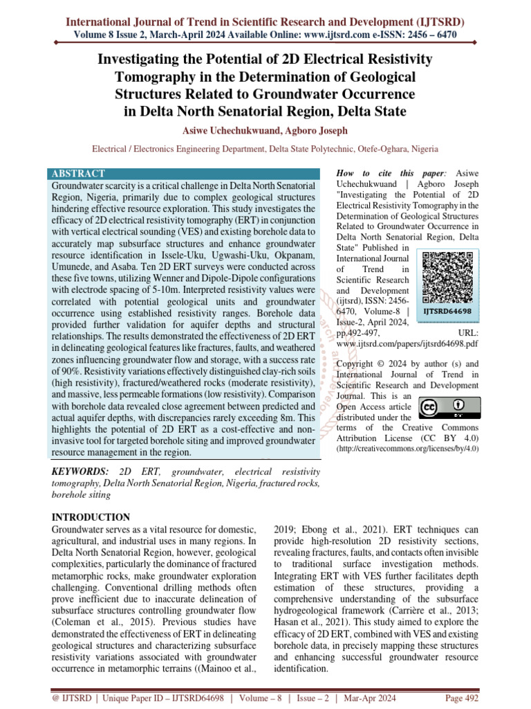 Investigating The Potential of 2D Electrical Resistivity Tomography in ...