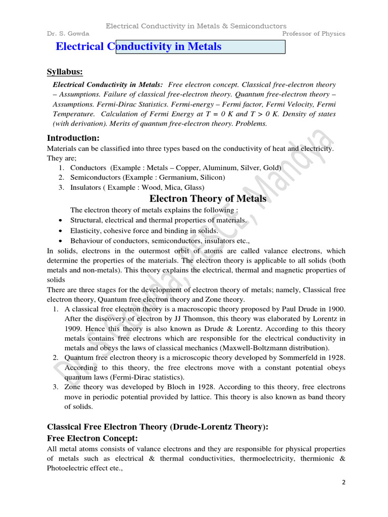 Metal & Semiconductor Conductivity | PDF | Electrical Resistivity And Conductivity | Electron