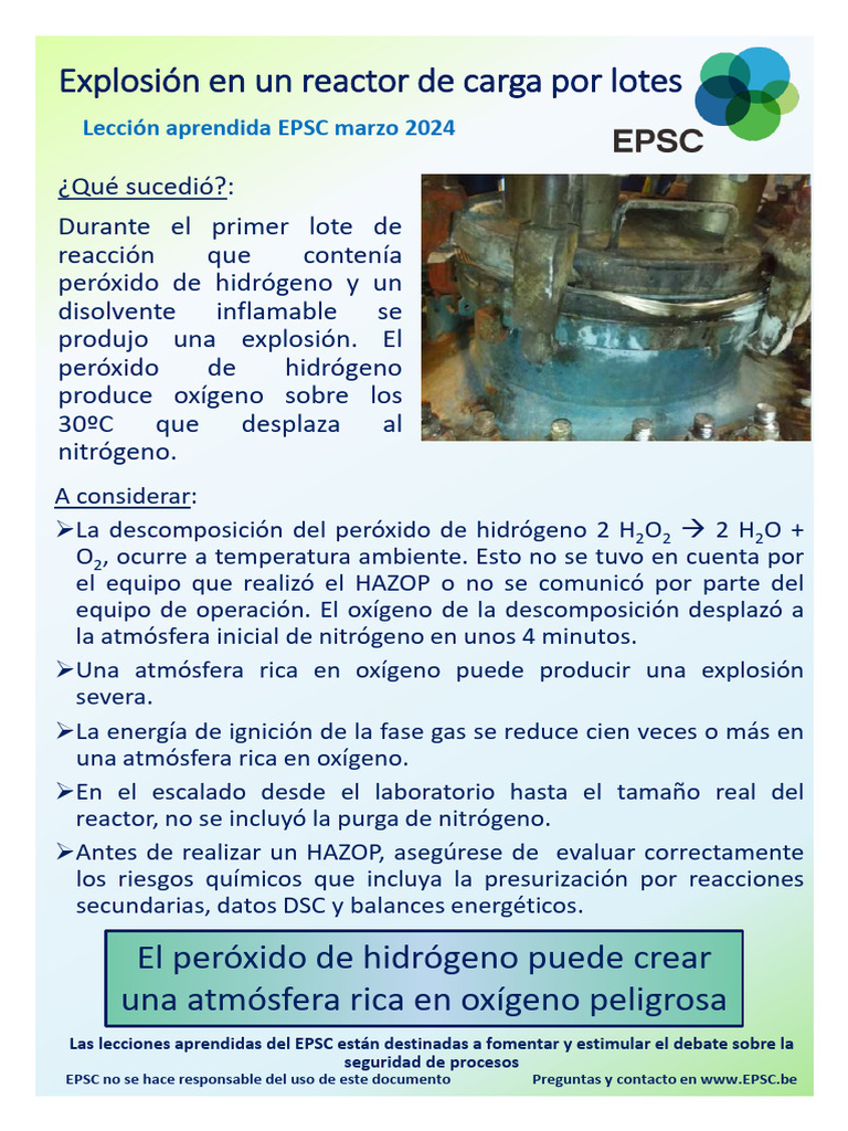 24.02 EPSC Learning Sheet - Explosion in A Batch Reactor - Spanish | PDF