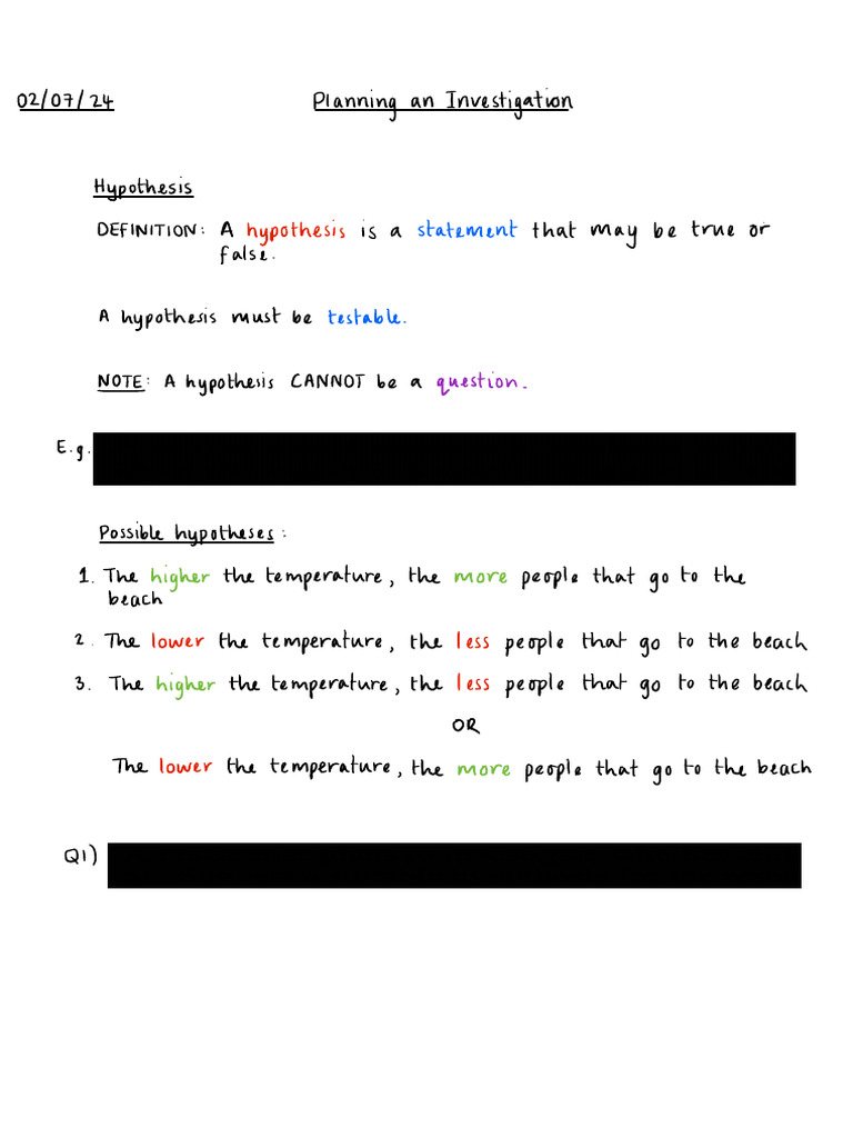 Lesson 1 - 2nd July - Planning An Investigation (BLANK) | PDF