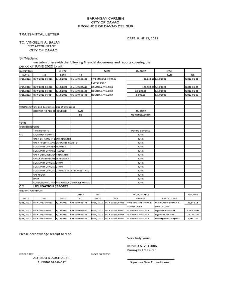 TRANSMITTAL NEW Coa Report | PDF | Cash | Payments