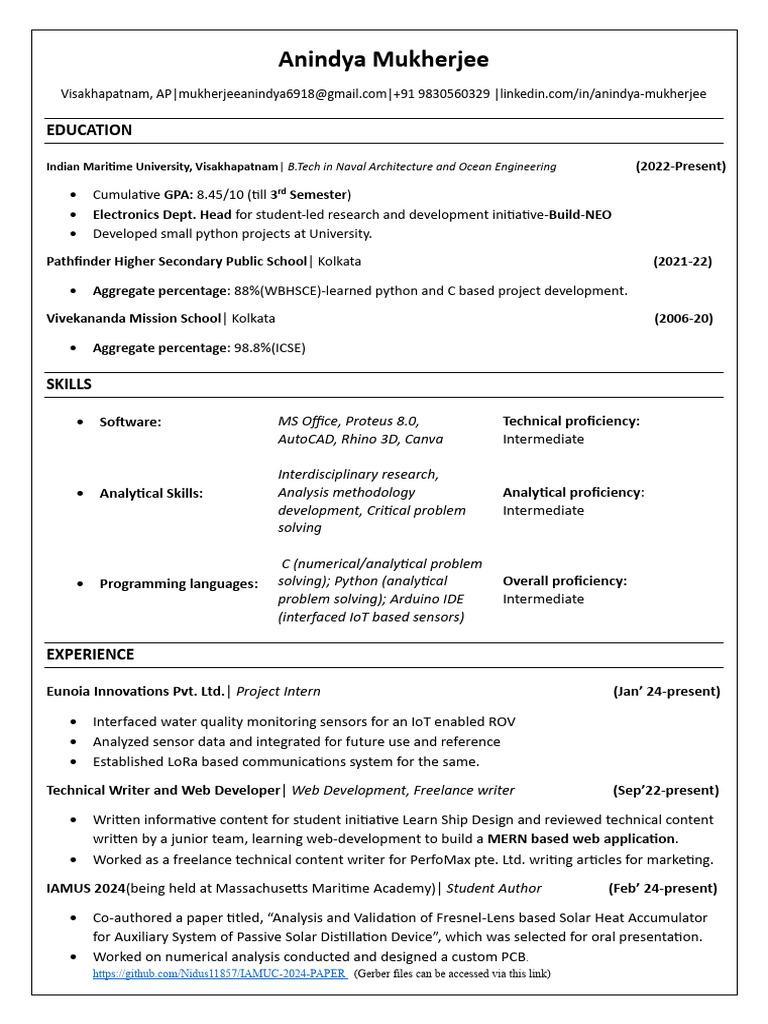 Anindya Resume | PDF | Internet Of Things | Web Development