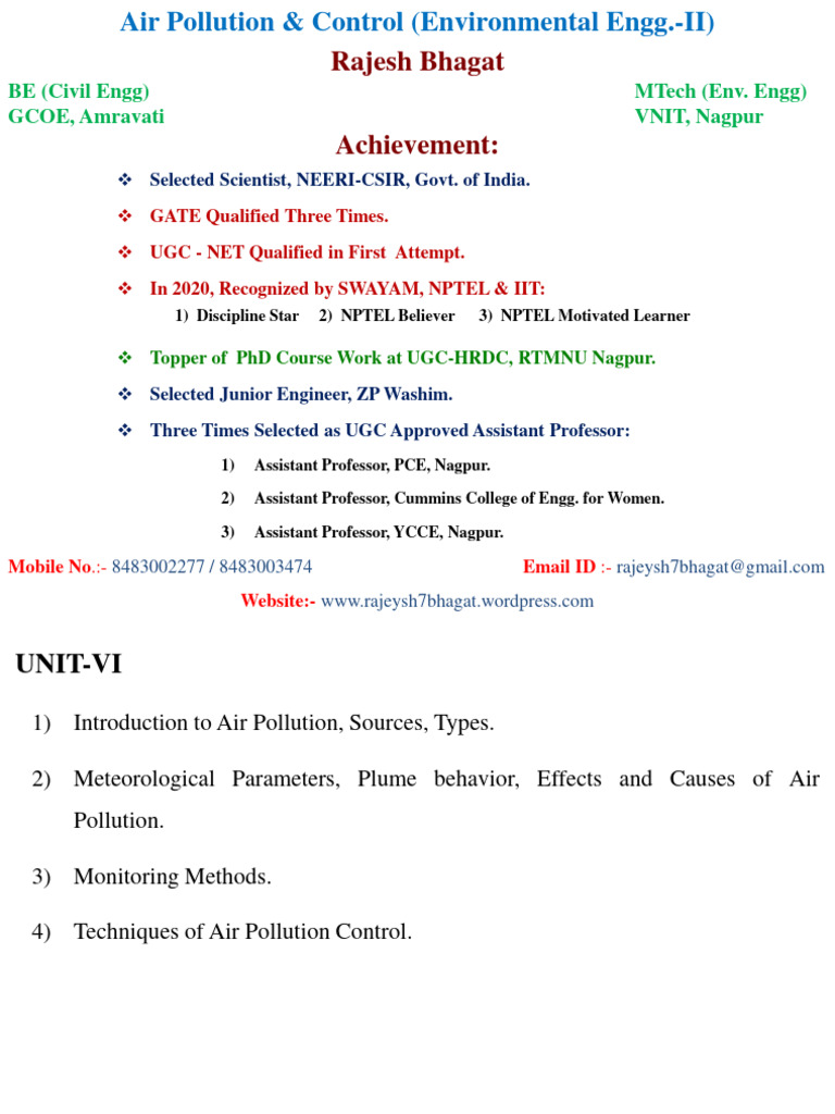 Unit Vi Air Pollution Sources Types Effects Monitoring Control 2020 by Rajesh Bhagat | PDF ...
