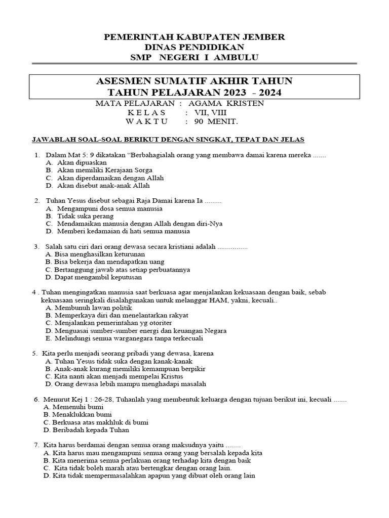 Soal ASAT SMPN 2024 | PDF
