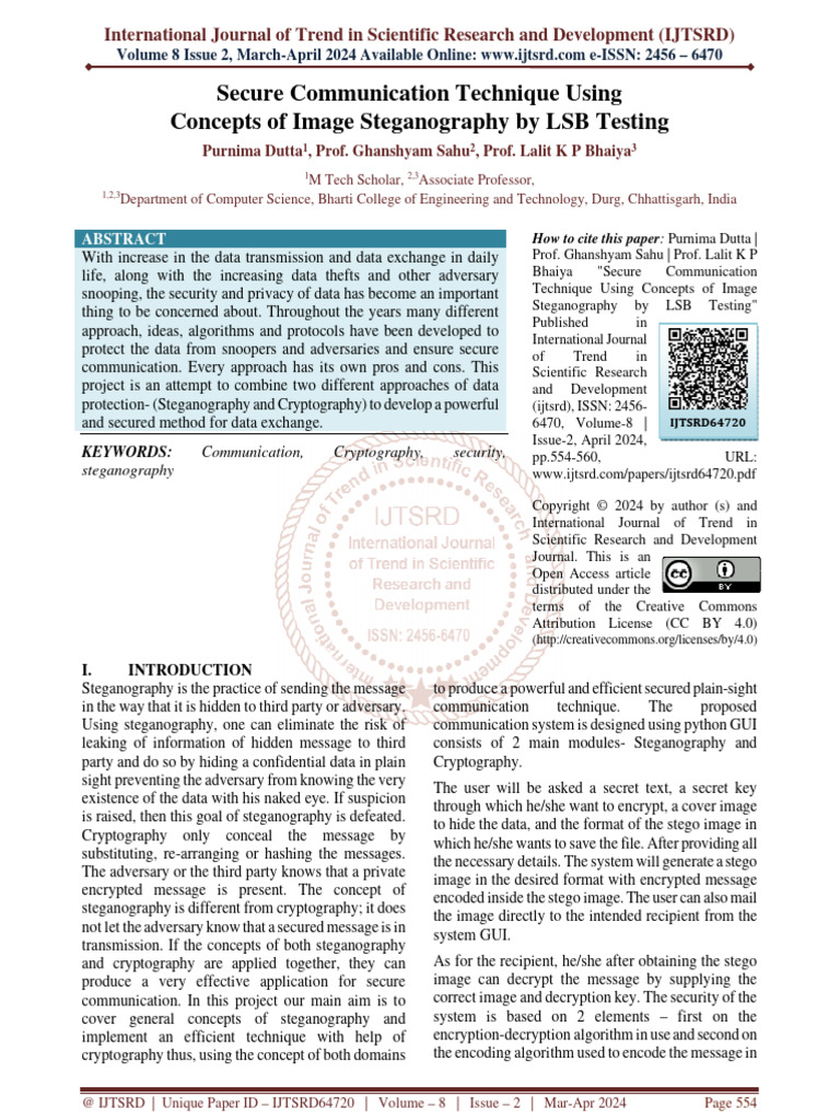 Secure Communication Technique Using Concepts Of Image Steganography By Lsb Testing Pdf