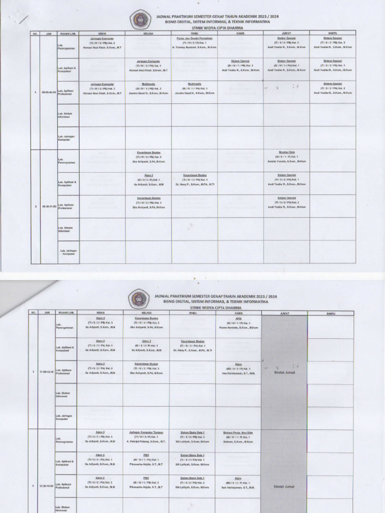Jadwal Praktikum Genap 2024 | PDF