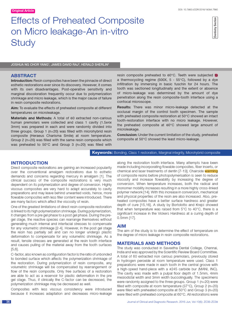 Effects of Preheated Composite On. Micro Leakage and In-Vitro Study ...