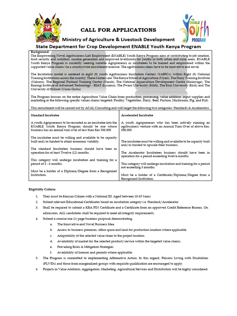 CALL FOR APPLICATIONS Eligibility Criteria and APPLICATION FORM | PDF ...