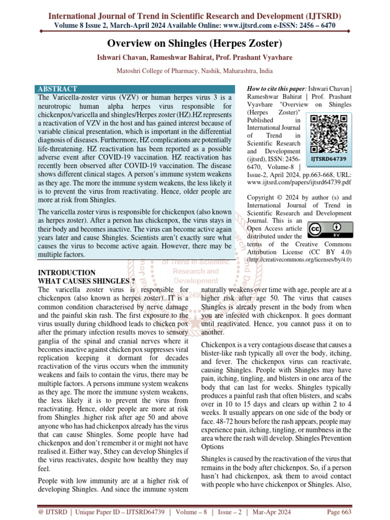 Overview On Shingles Herpes Zoster | PDF | Epidemiology | Medicine