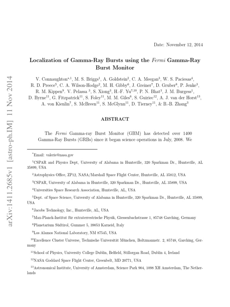 Localization of GRBs by Fermi | PDF | Scientific Observation ...