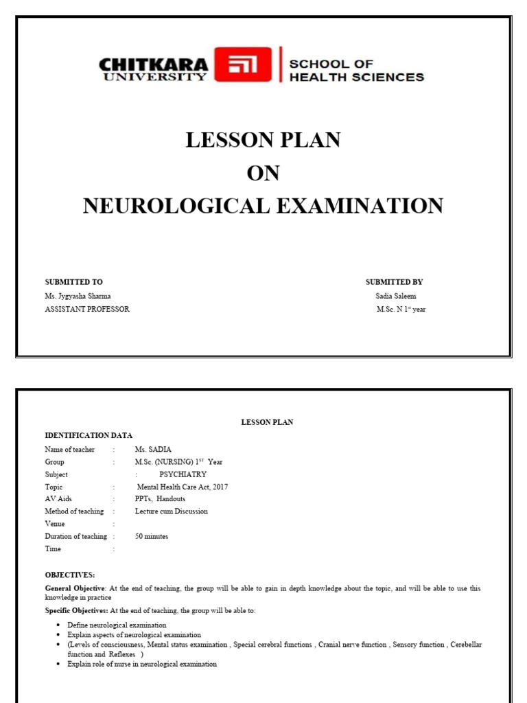 LESSON PLAN Neurological Exam | PDF | Neurology | Human Head And Neck