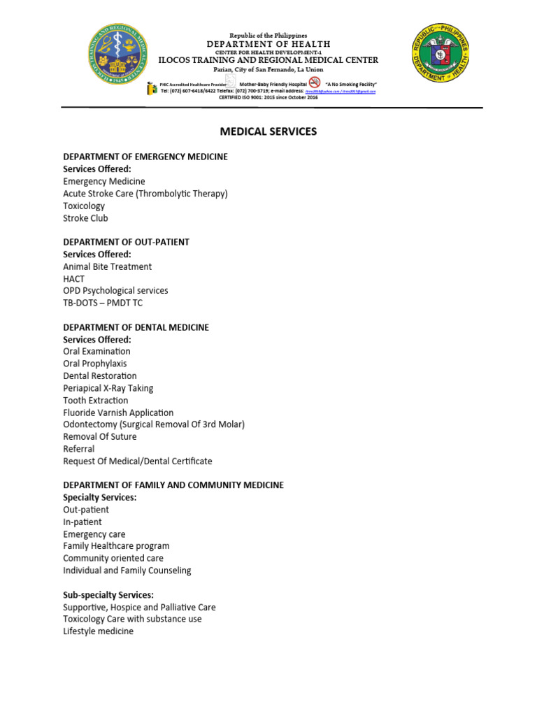 List of Medical Services | PDF | Surgery | Orthopedic Surgery
