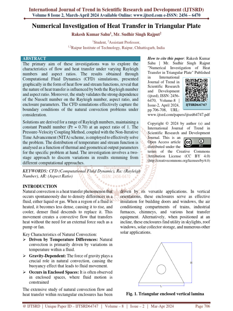 Numerical Investigation of Heat Transfer in Triangular Plate | Download ...