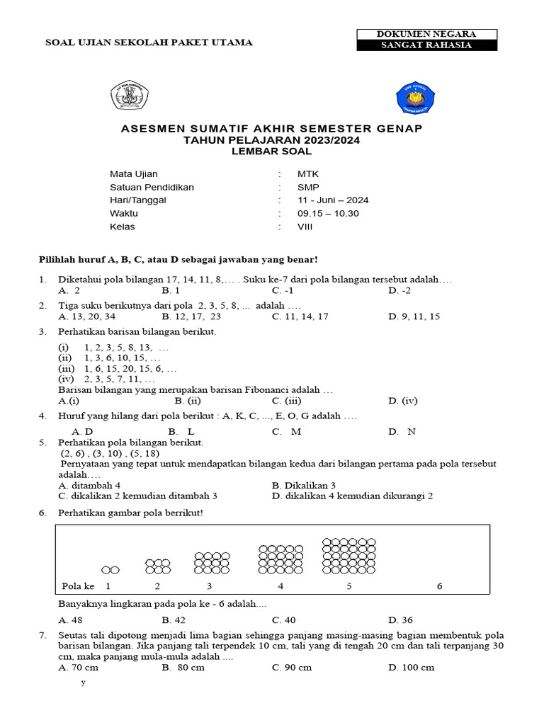 Soal Asas 2 MTK KLS 8 K13 | PDF | Metode & Bahan Ajar
