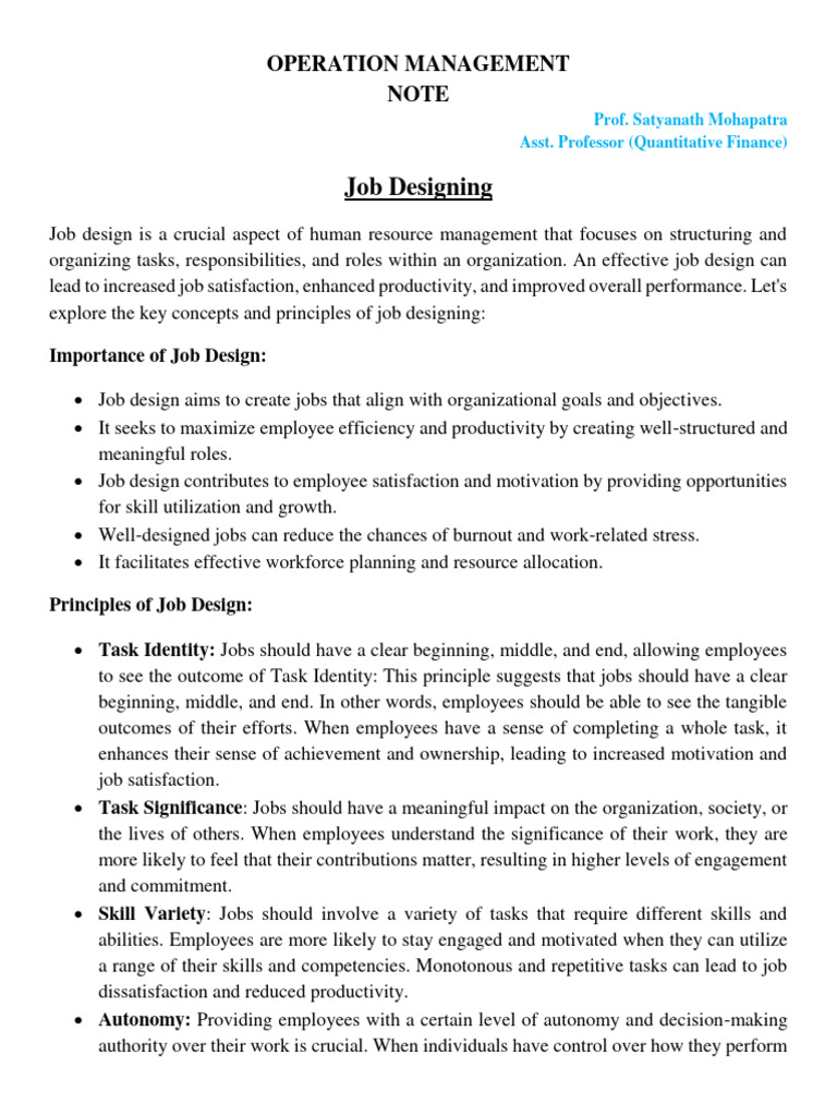 OM Note Job Designing | PDF | Motivation | Motivational