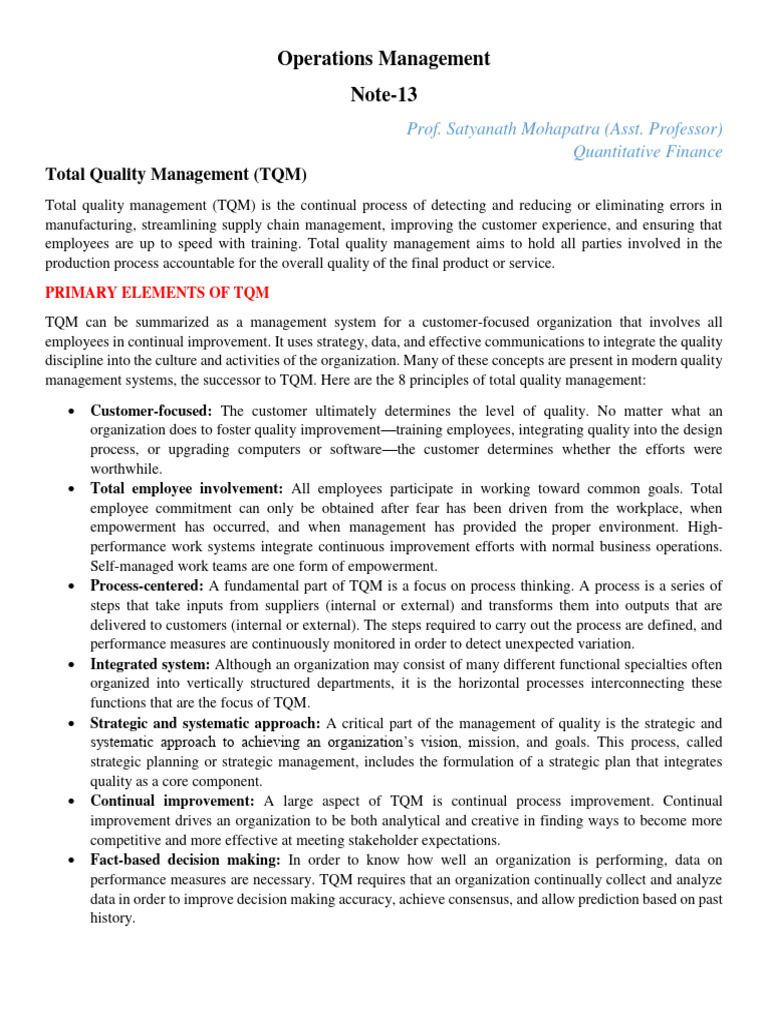Operation Management Note 13 | PDF | Six Sigma | Iso 9000