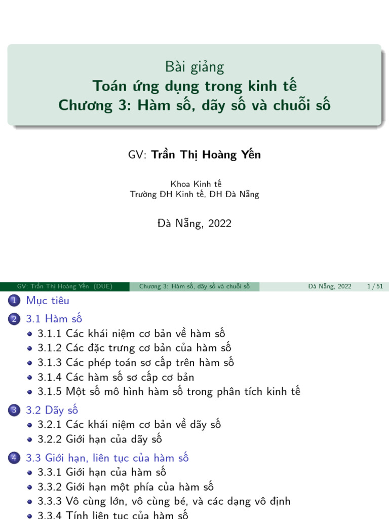TUD Chương 3 Hàm Số, Dãy Số, Chuỗi Số | PDF