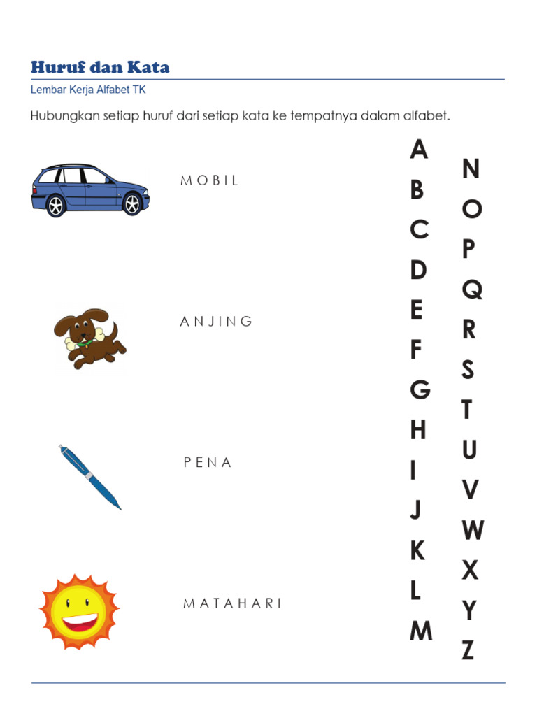 Lembar Kerja Belajar Huruf Abjad TK | PDF | Seni & Disiplin Bahasa