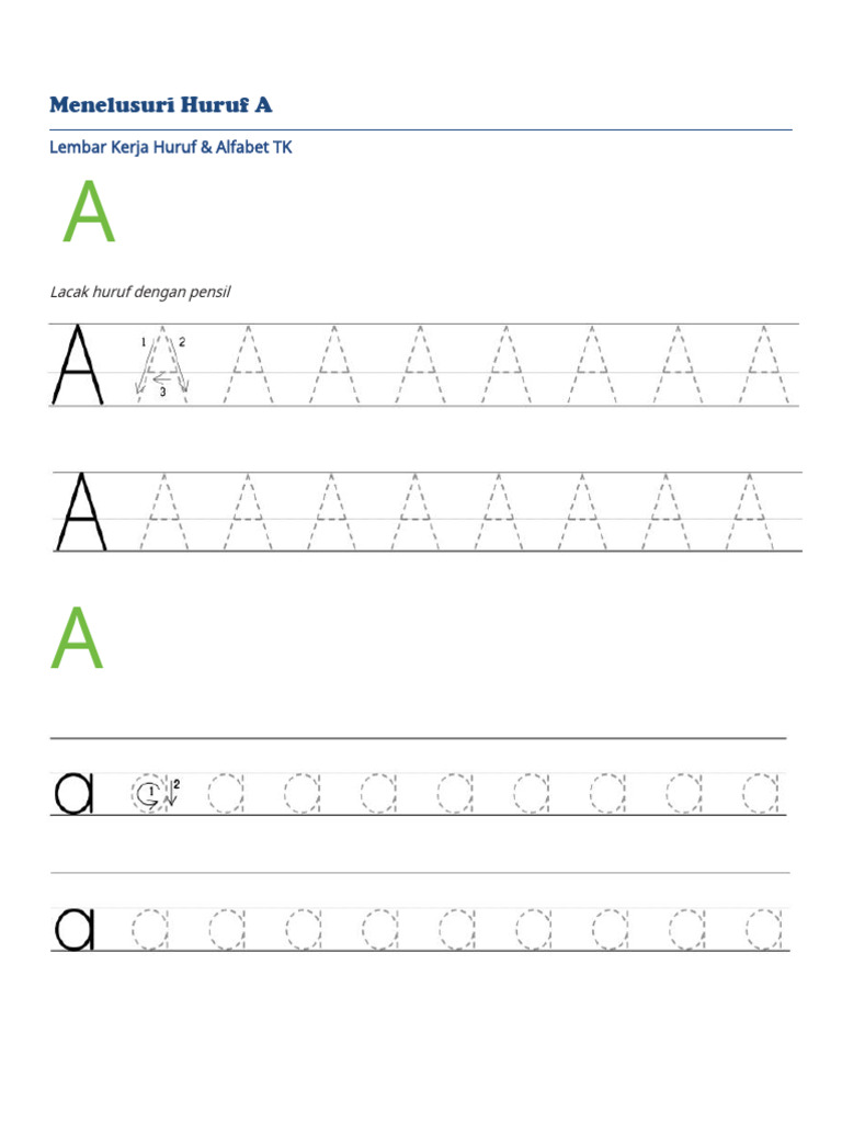 Lembar Kerja Tracing Huruf TK | PDF | Seni & Disiplin Bahasa | Kajian ...