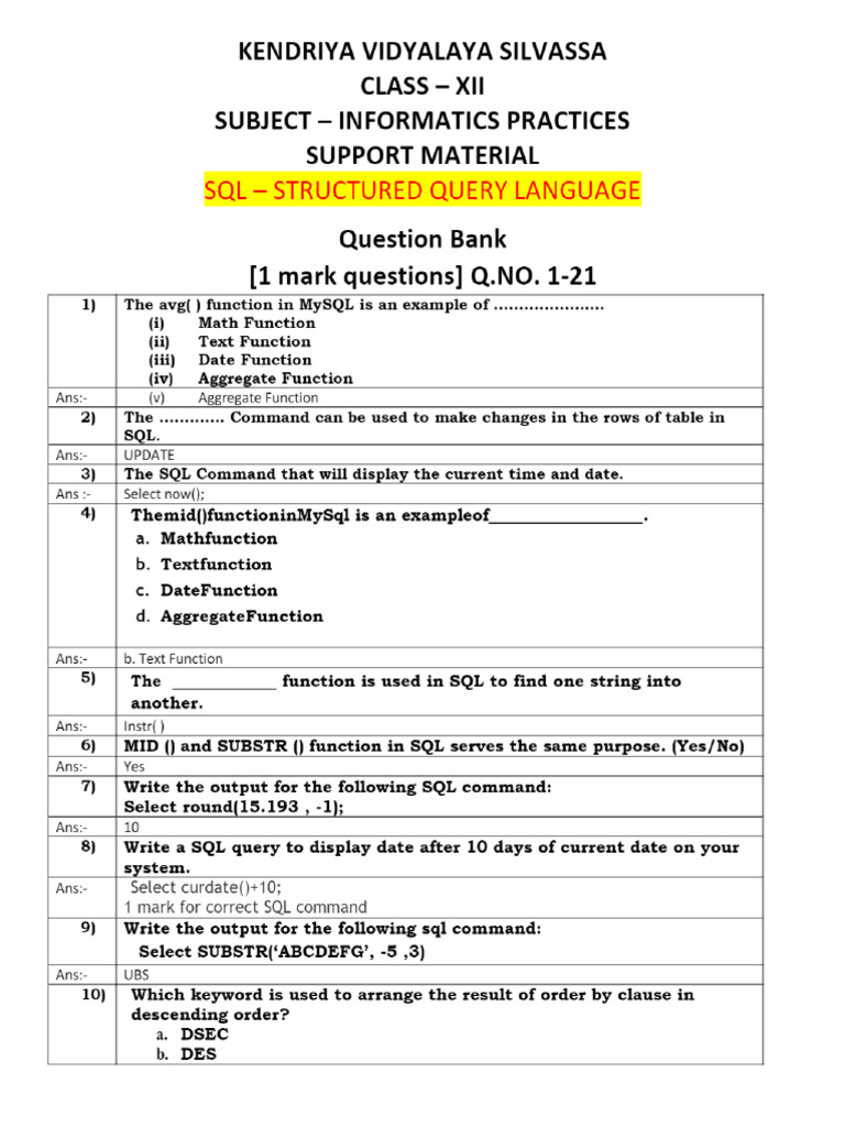 SQL Material Ip - PDF - Ip - Notes - Teachmint | PDF