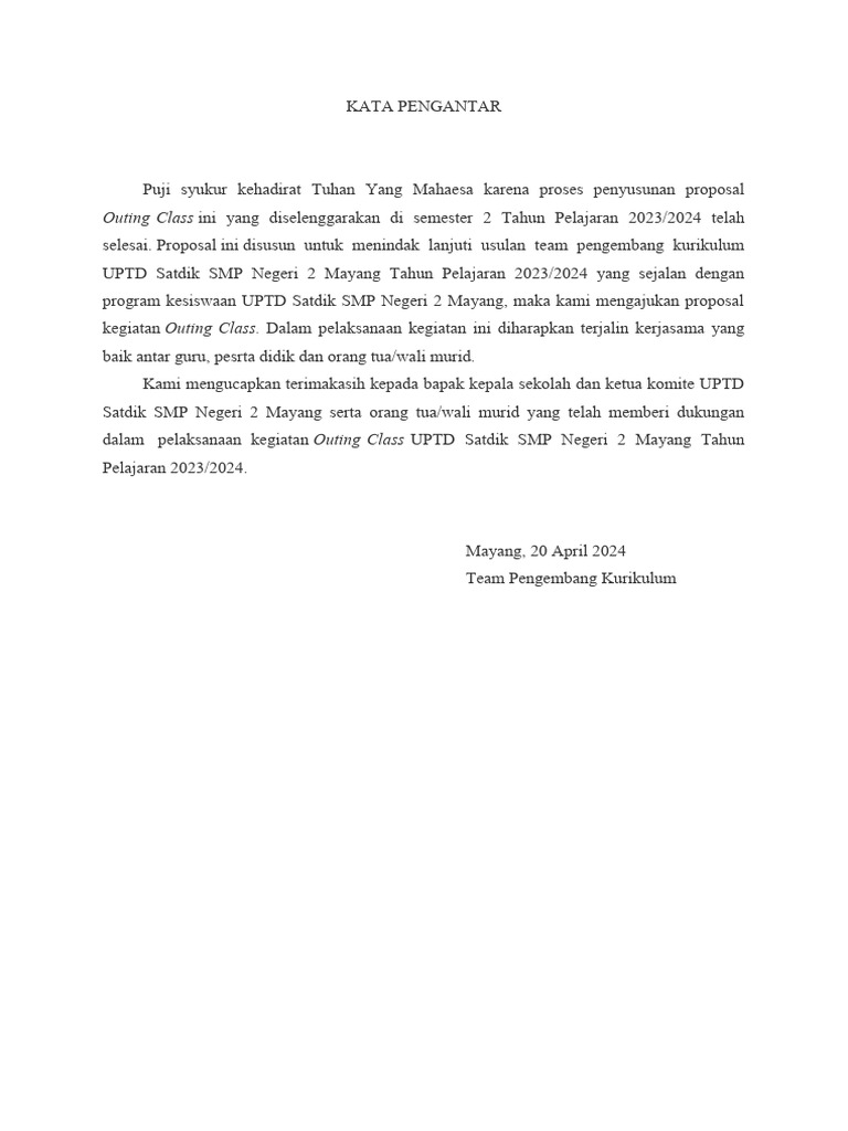 Proposal Outing Class SMPN 2 Mayang | PDF