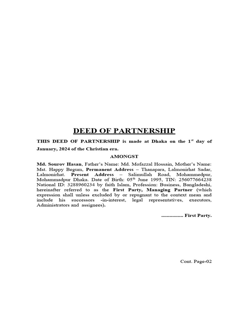 Draft Deed of Partnership of Universal Enterprise - Old | PDF ...