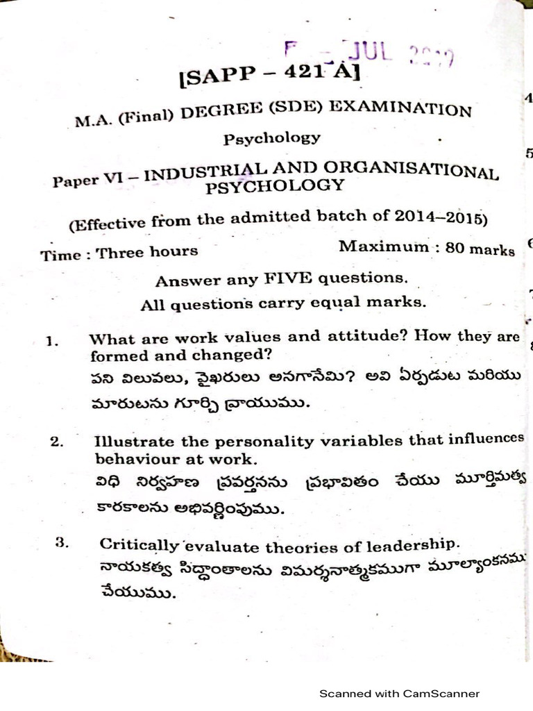 003 Year 2019 MSC Psychology 2 Year Exam Question Papers | PDF
