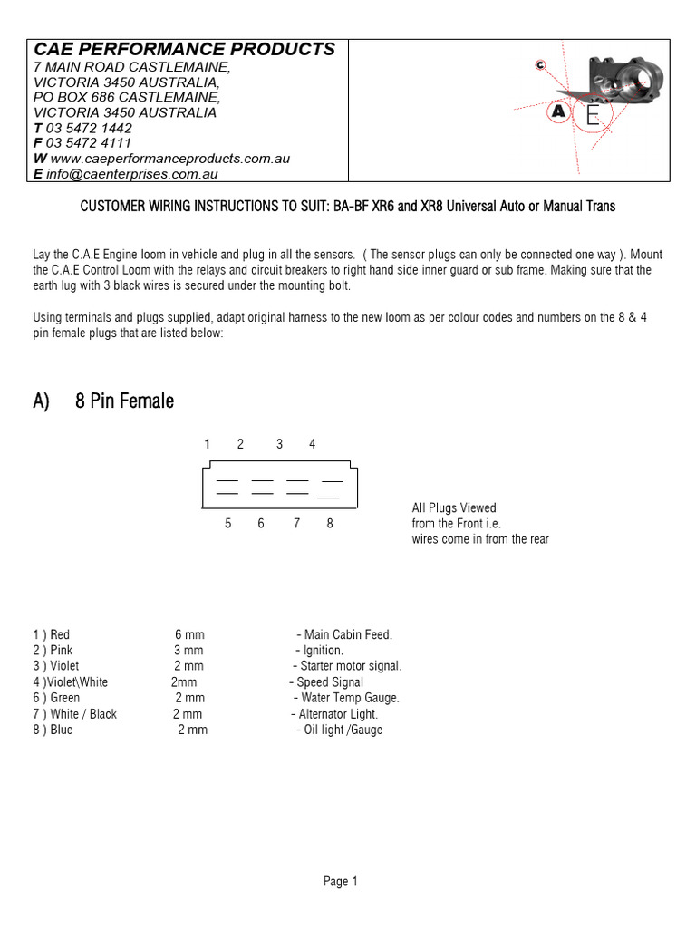 WIRING LOOM - FORD BA-BF XR6-XR8 Universal Customer Instructions | PDF ...