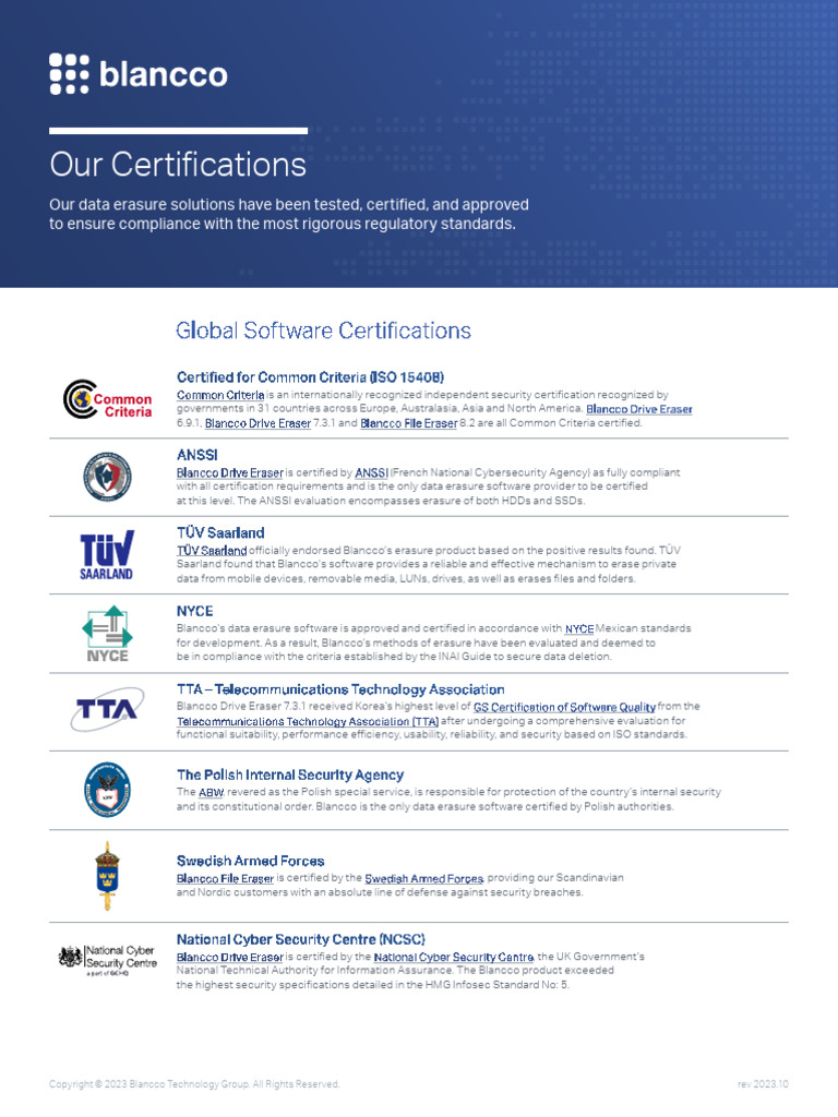 Blancco Global Certifications Recommendations | PDF | Computer Security ...