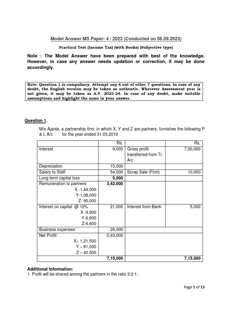 Income Tax Departmental Exam Model Answer Paper-4 of 2023 | PDF | Depreciation | Insurance