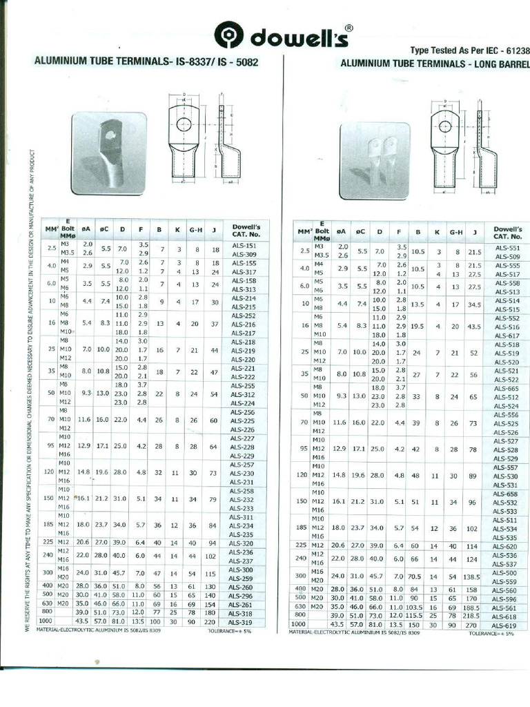 Dowell Aluminum Lug Size | PDF