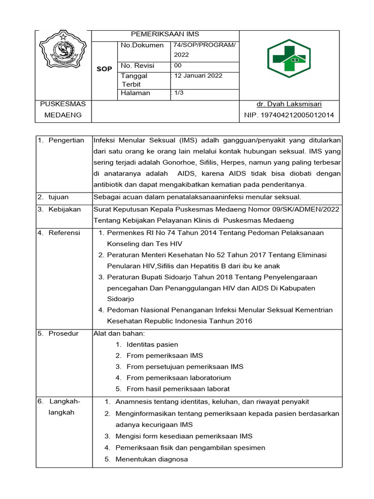 Sop Pemeriksaan Ims | PDF | Pengembangan Diri | Kesehatan Holistik
