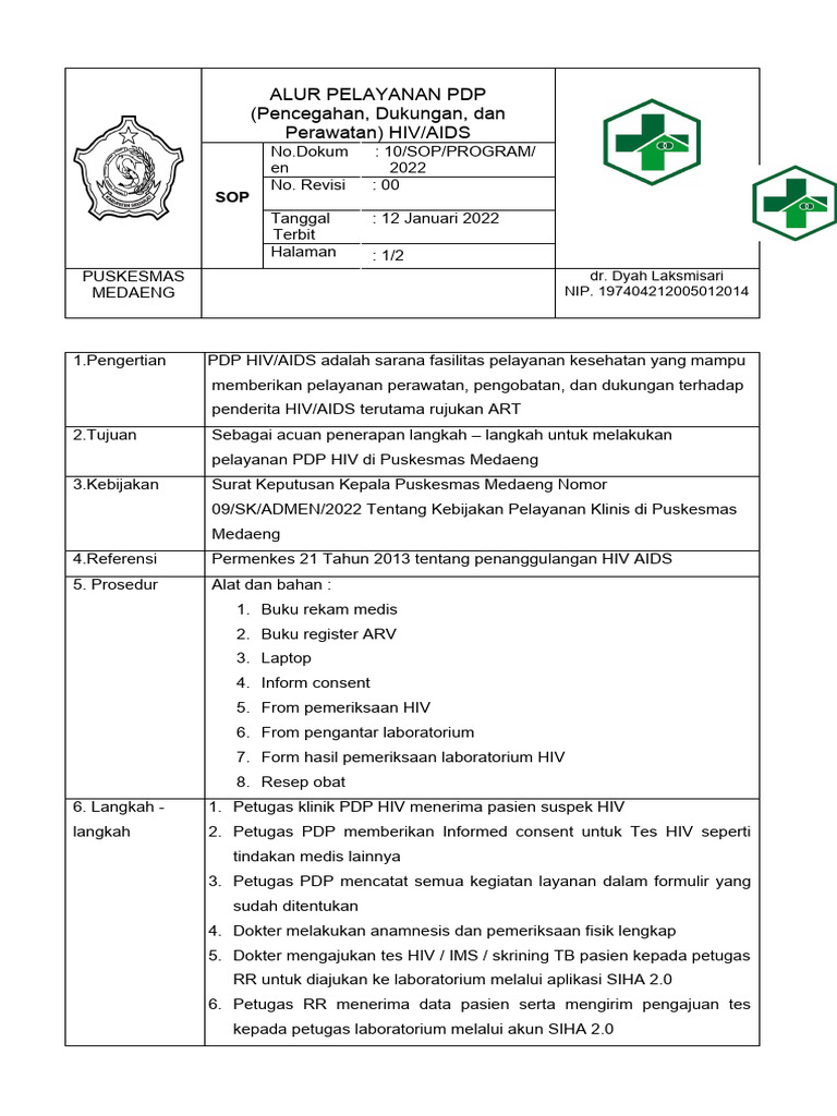 Sop Alur Layanan PDP Hiv Edited | PDF | Pengembangan Diri | Kesehatan Holistik