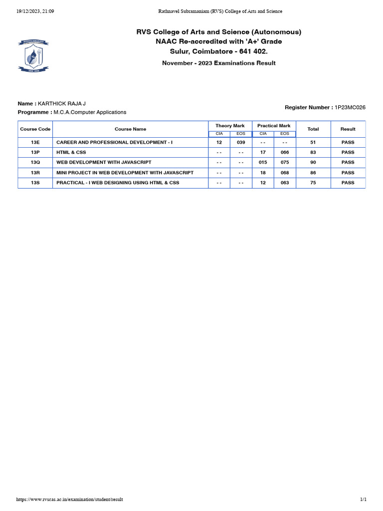 Rathnavel Subramaniam (RVS) College of Arts and Science | PDF