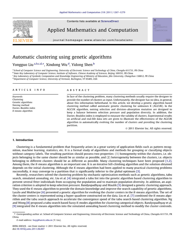 7 Automatic Clustering Using Genetic Algorithms 2011 | PDF | Cluster Analysis | Genetic Algorithm