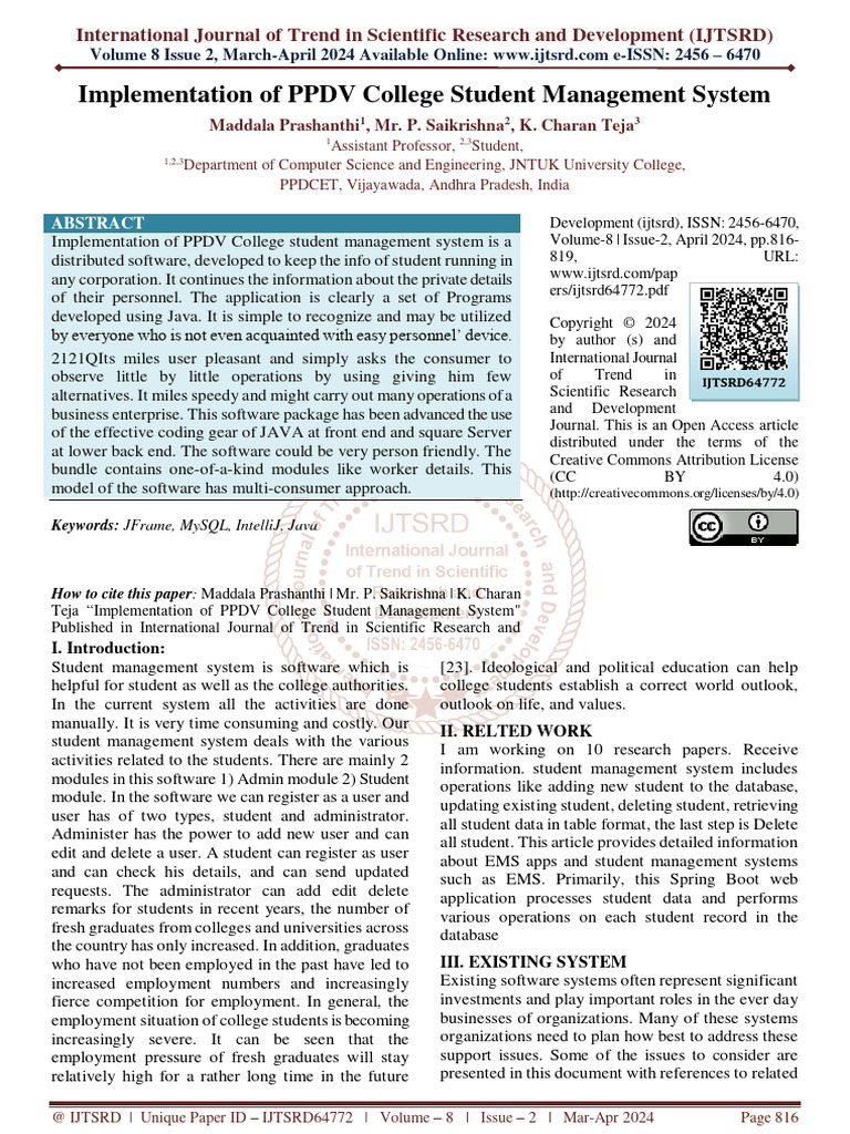 Implementation of PPDV College Student Management System | PDF | Software | Application Software