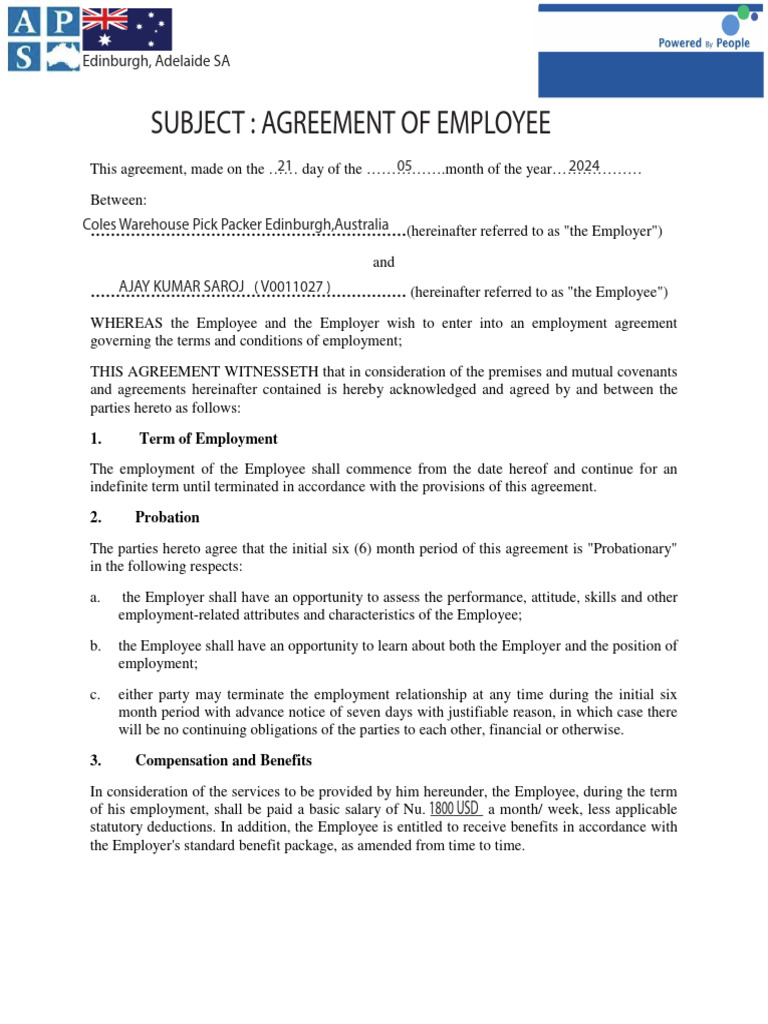Ajay Kumar Saroj Agreement | PDF | Employment | Salary