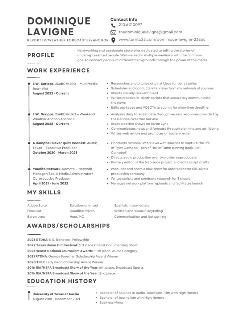 Dominique LaVigne Reporter Resume | PDF | Mass Media