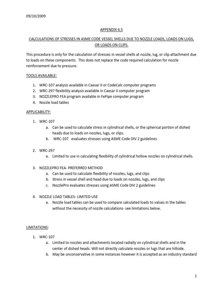 Appx 6.5 Calculation of Stresses in Asme Code Vessel Shells Due To ...
