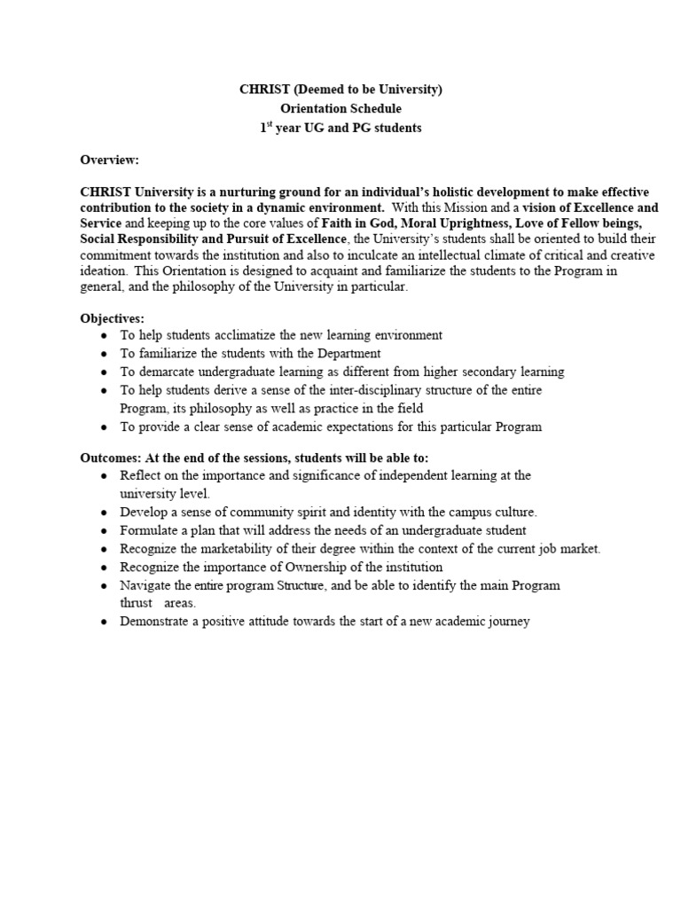 Orientation Schedule - Freshers (BSC) | PDF | Behavior Modification | Liberal Arts Education
