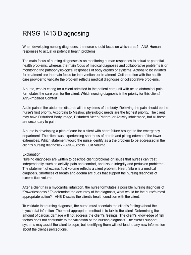Rnsg 1413 Diagnosing Pdf Medical Diagnosis Pain