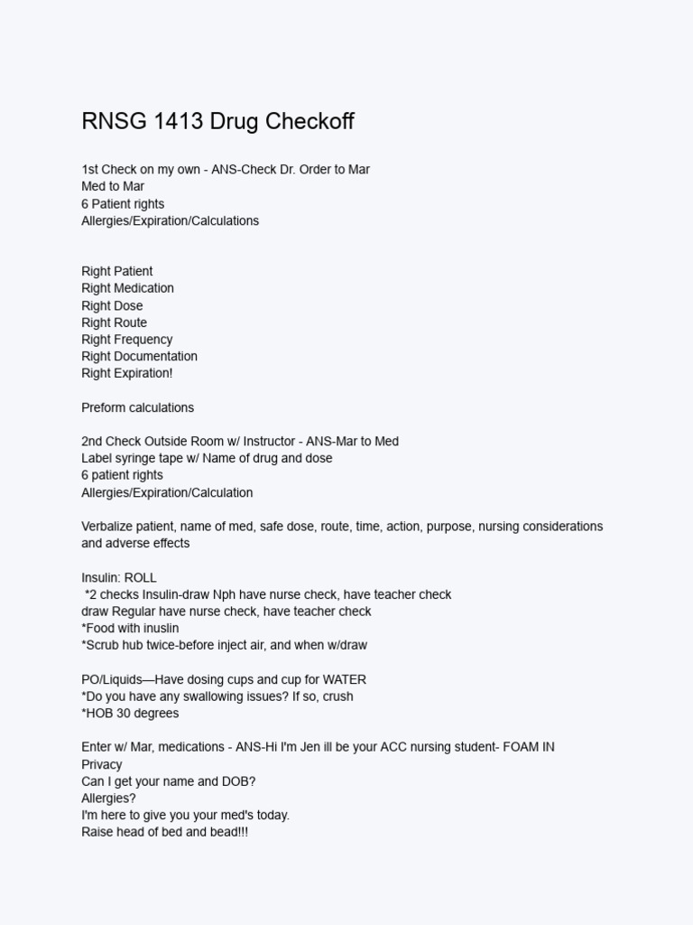 RNSG 1413 Drug Checkoff | PDF | Medical Specialties | Clinical Medicine