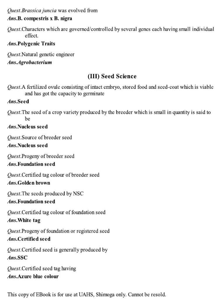 Seed Science Question Bank | PDF