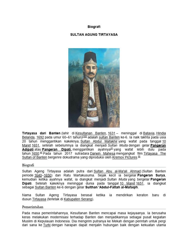 Biografi Singkat Sultan Ageng Tirtayasa | PDF | Sejarah