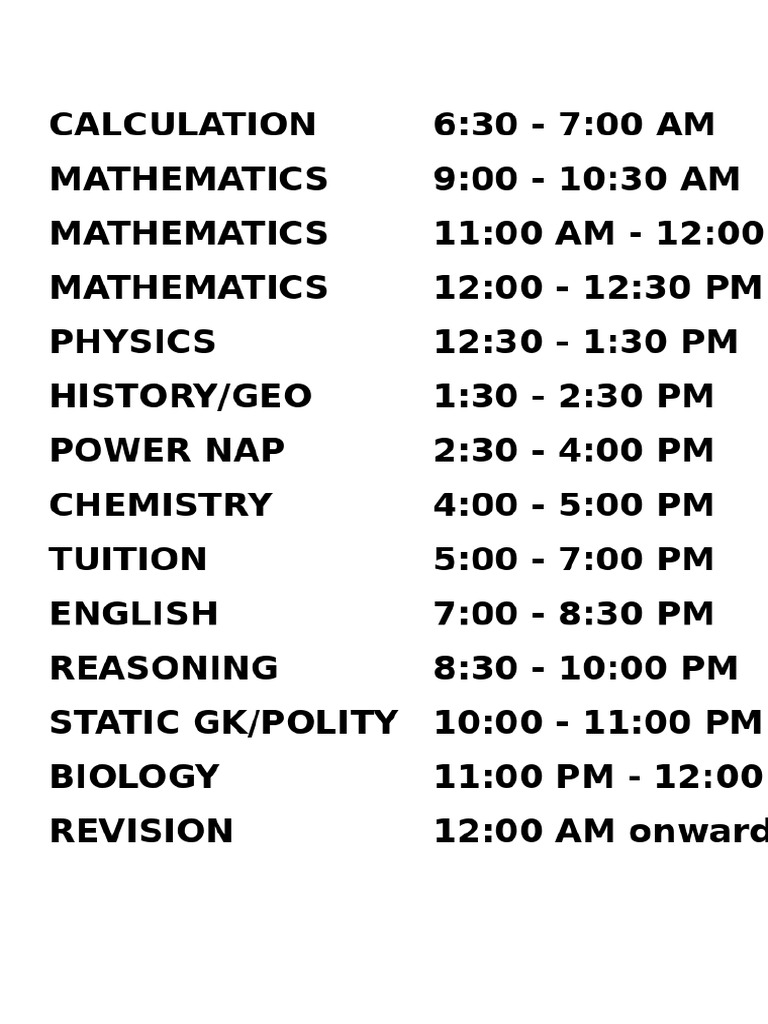 Time Table For Government Exam | PDF
