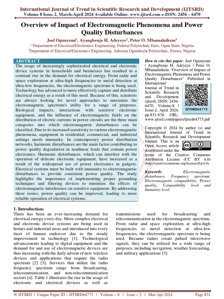 Overview of Impact of Electromagnetic Phenomena and Power Quality Disturbances | PDF ...