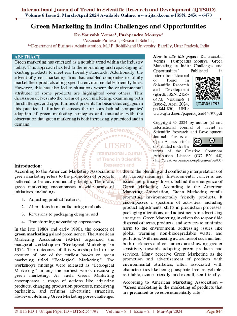 Green Marketing in India Challenges and Opportunities | PDF | Marketing ...
