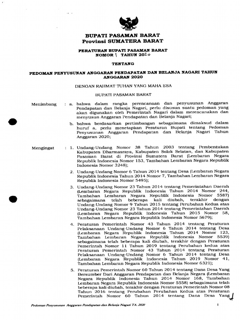 Perbup Nomor 1 Tahun 2020 | PDF