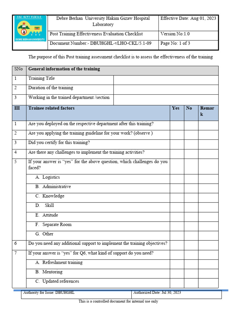 9.training Effectiveness Evaluation Checklist | PDF