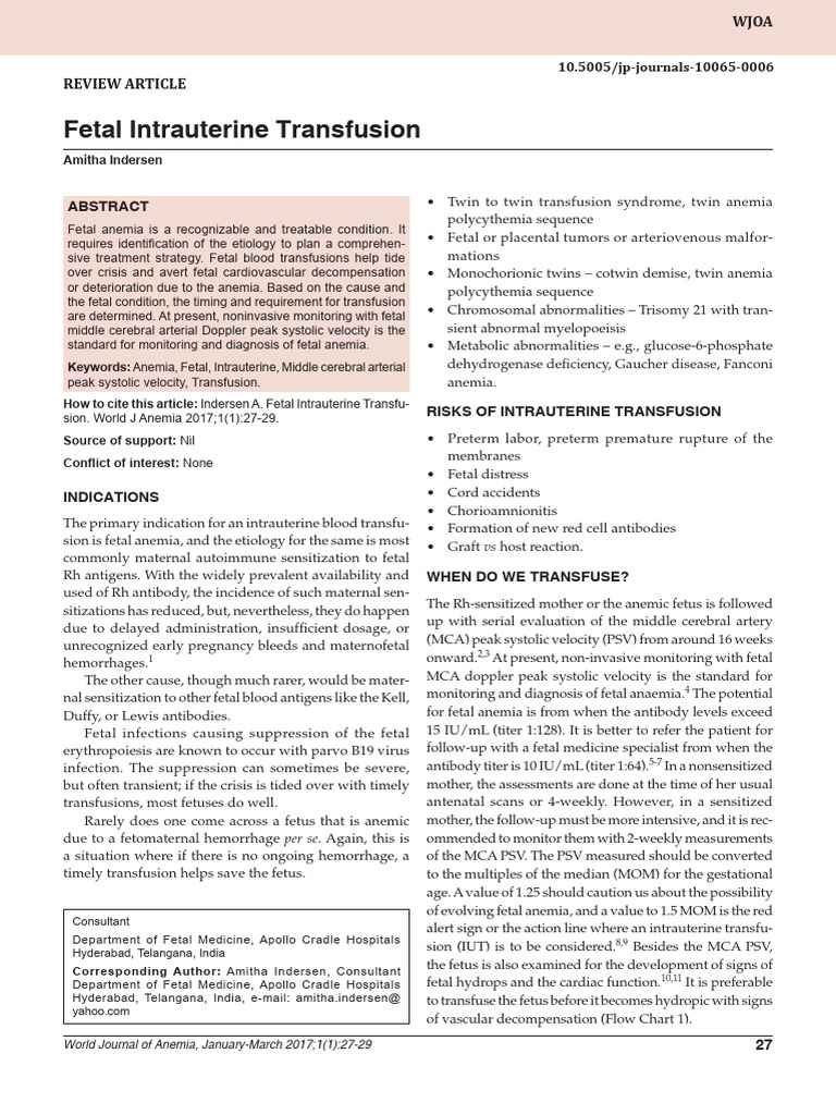 Fetal Intrauterine Transfusion | PDF | Fetus | Blood Transfusion